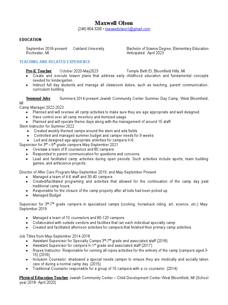 Resume New | PDF | Teachers | Lesson Plan
