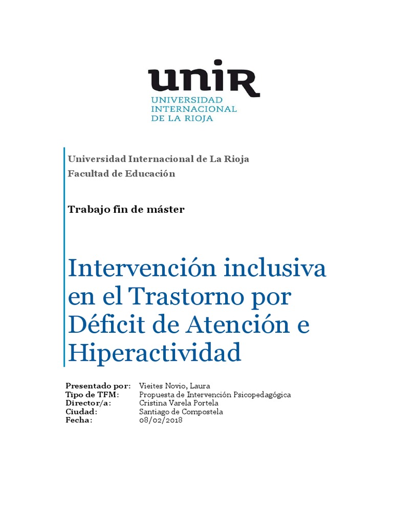 TFM Muestra UNIR II | PDF | Desorden hiperactivo y deficit de atencion | Trastorno mental
