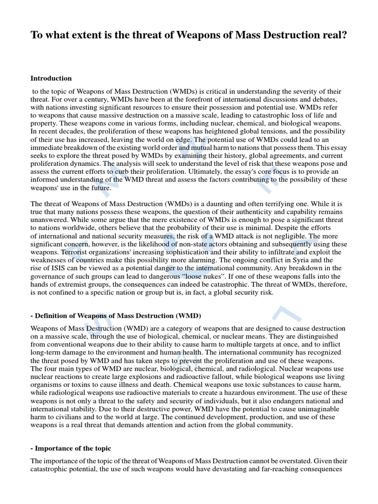 To What Extent Is The Threat of Weapons of Mass Destruction Real | PDF ...