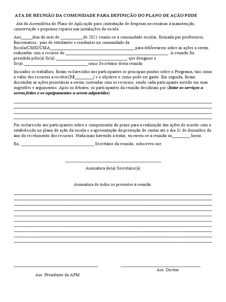 Ata reunião PDDE escola | PDF