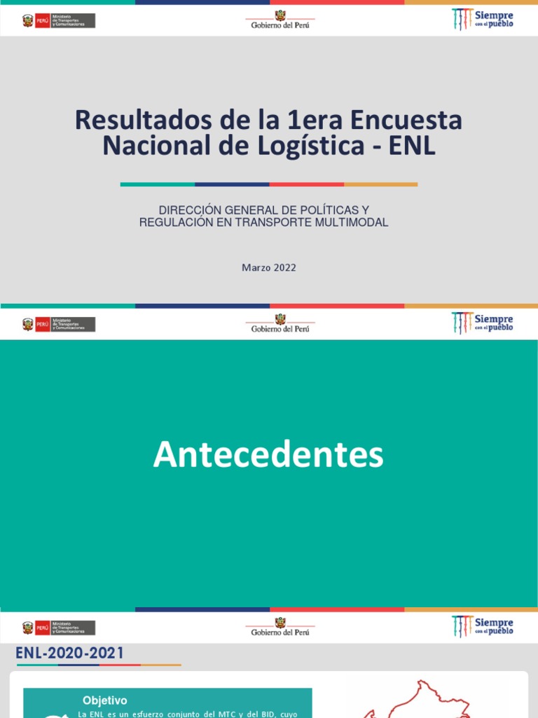 Presentación ENCUESTA NACIONAL DE LOSGISTICA ENL - MTC - DPNTAL | PDF | Logística | Industrias ...