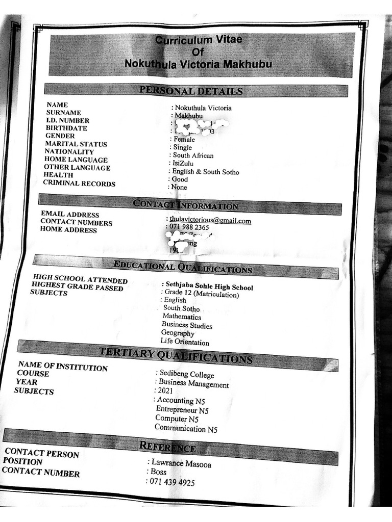 Nokuthula CV PDF | PDF