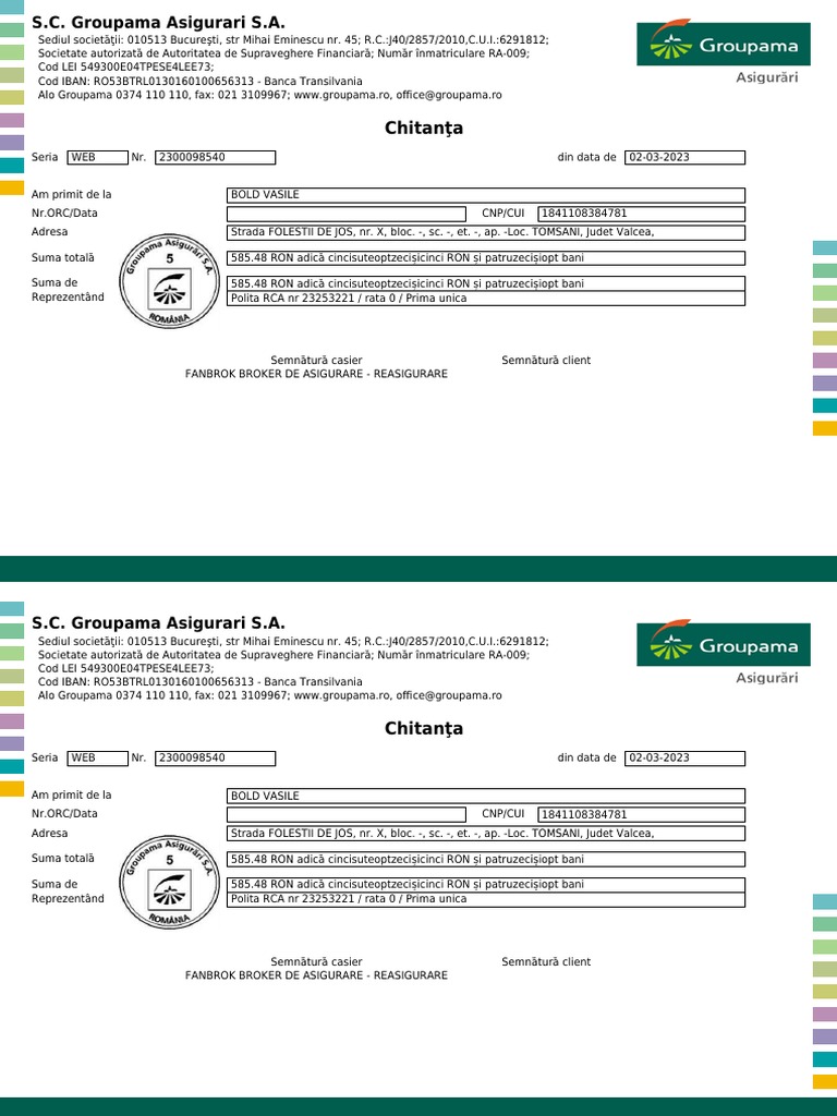 Chitanta GROUPAMA | PDF