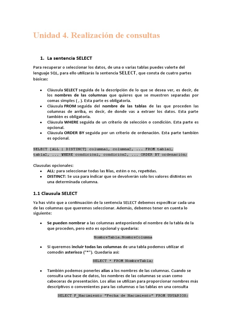 Unidad 4 - BD | PDF | SQL | Exponenciación