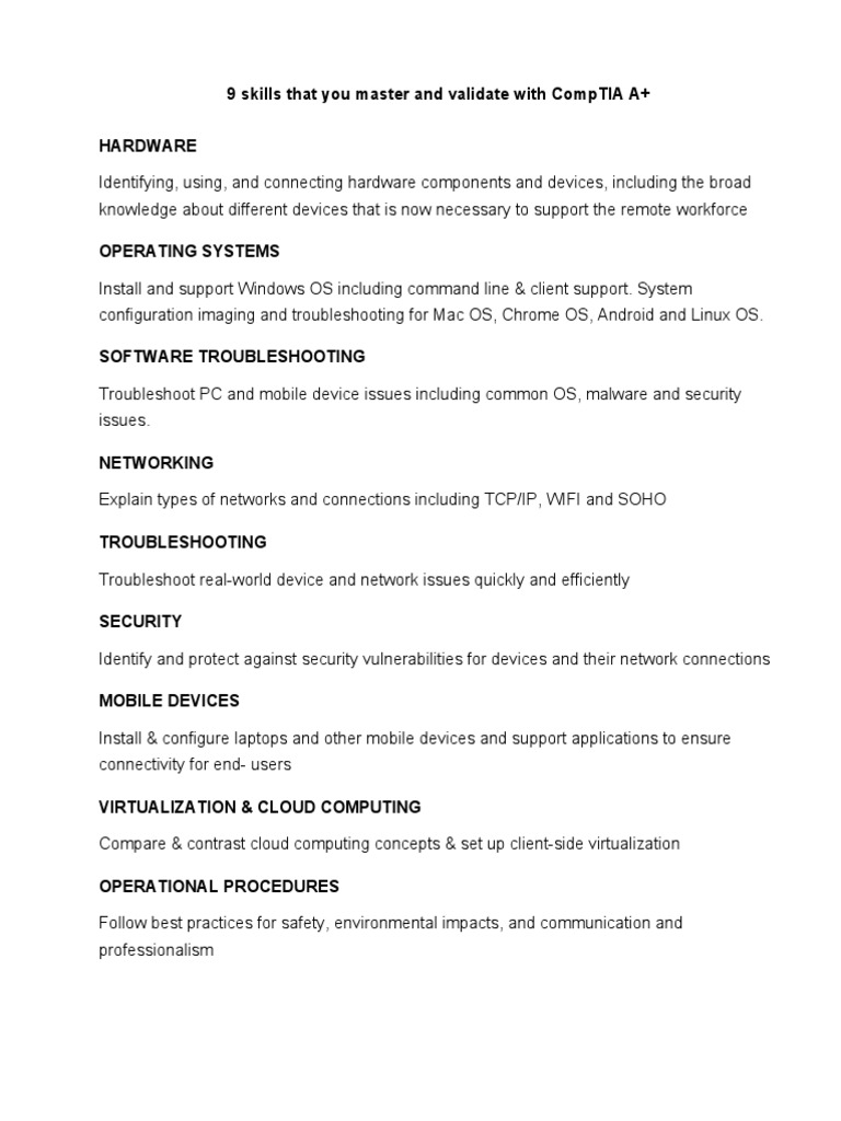 9 Skills That You Master and Validate With CompTIA A | PDF | Technology & Engineering