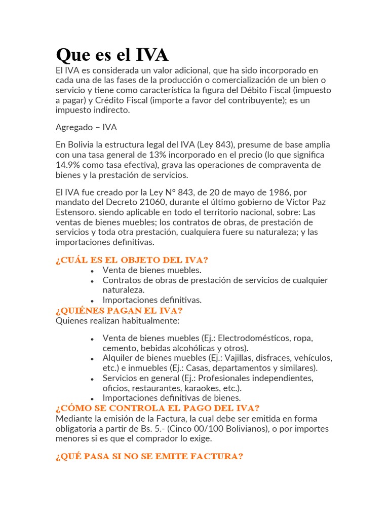 IVA en Bolivia: Conceptos y Aplicaciones | PDF | Impuesto al valor ...