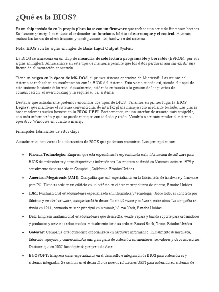 Qué Es La BIOS | PDF | Bios | Hardware de la computadora