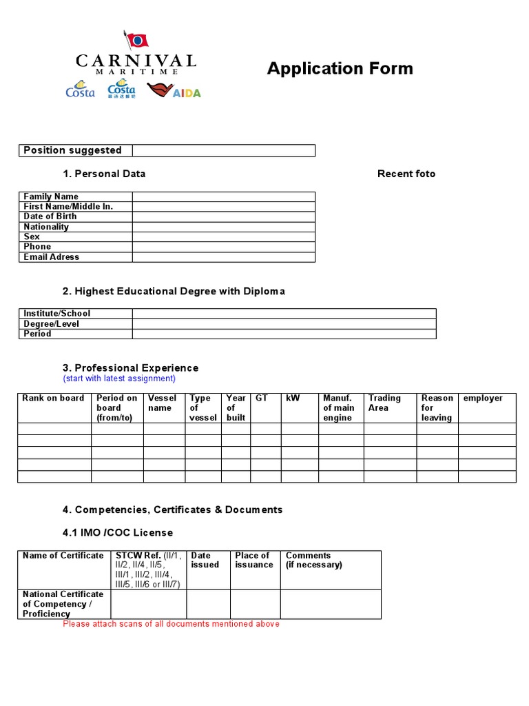 8 Carnival Maritime Revised Resume Format - Deck and Engine | PDF