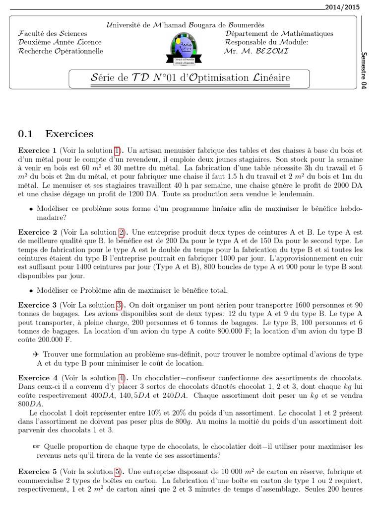 Exercices Correction D Optimisation Line | PDF