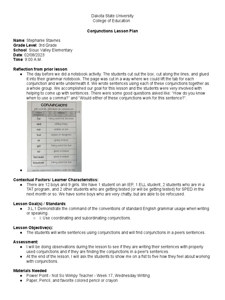 Conjunctions Writing Activity | PDF | Cognition | Learning