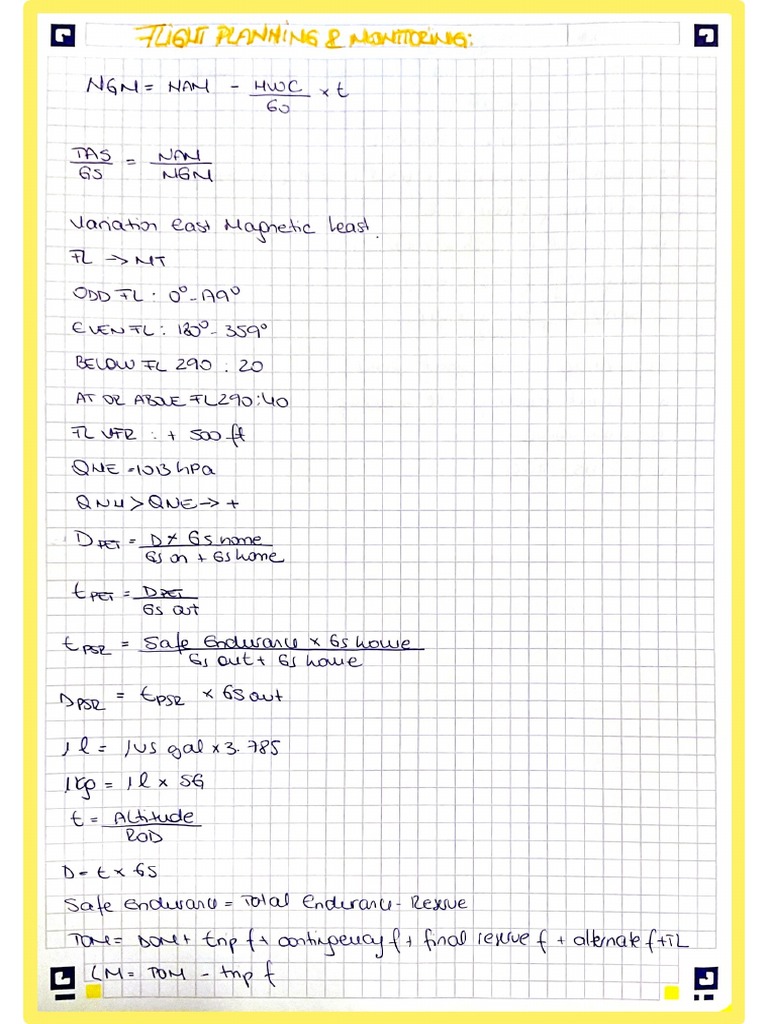 Fórmulas Flight Planning & Monitoring | PDF