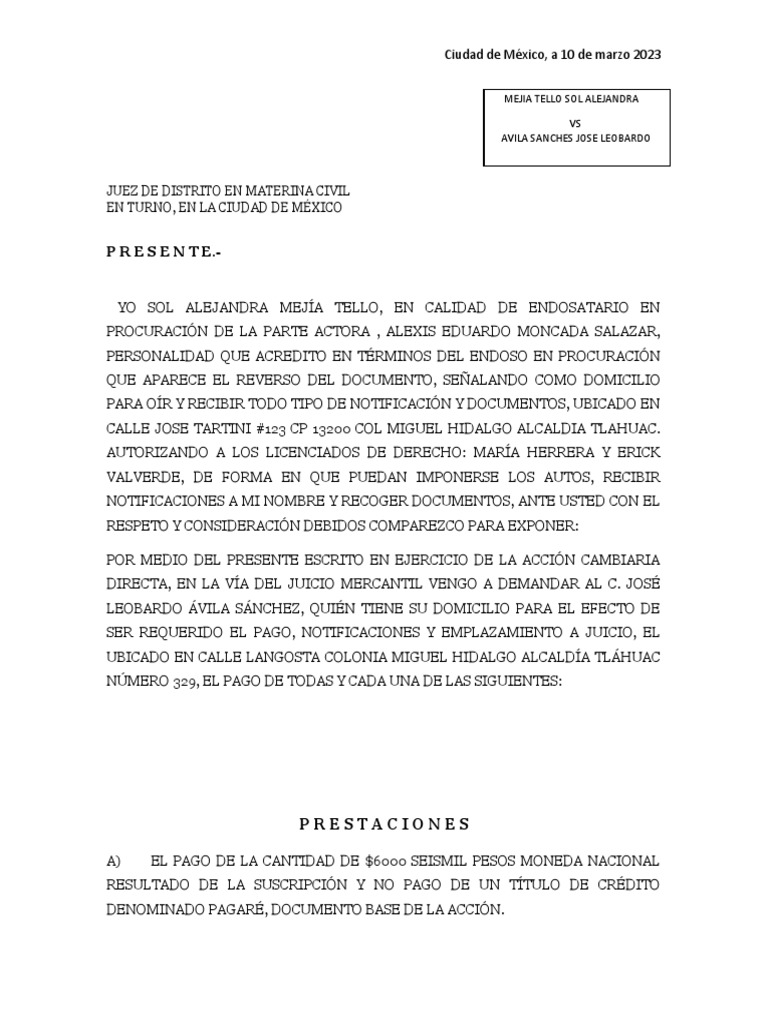 Escrito Inicial de Demanda | PDF