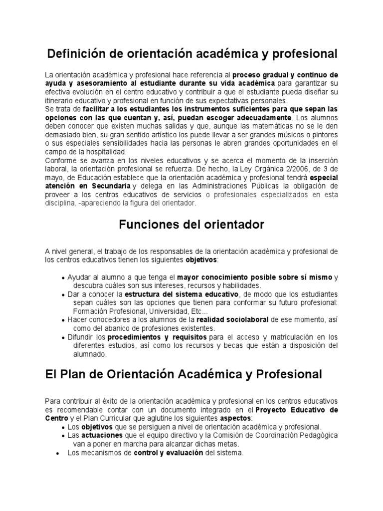 Definición de Orientación Académica y Profesional | PDF