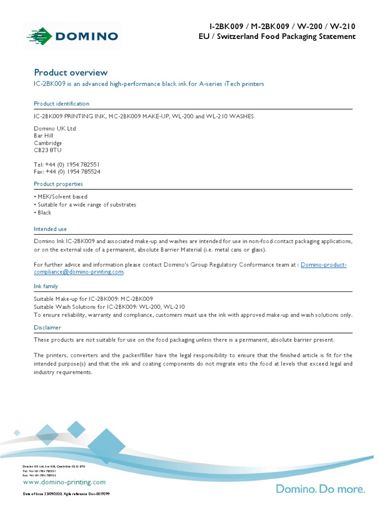 I 2BK009 Europe Switzerland Food Packaging Statement NFC | PDF