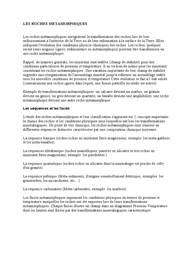 Classification des Roches Métamorphiques | PDF | Granit | Minéral