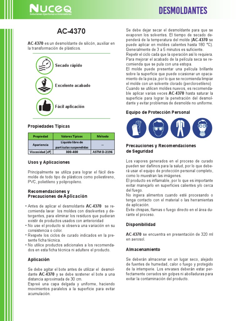 Ficha Tecnica Desmoldante | PDF | Solvente | El plastico