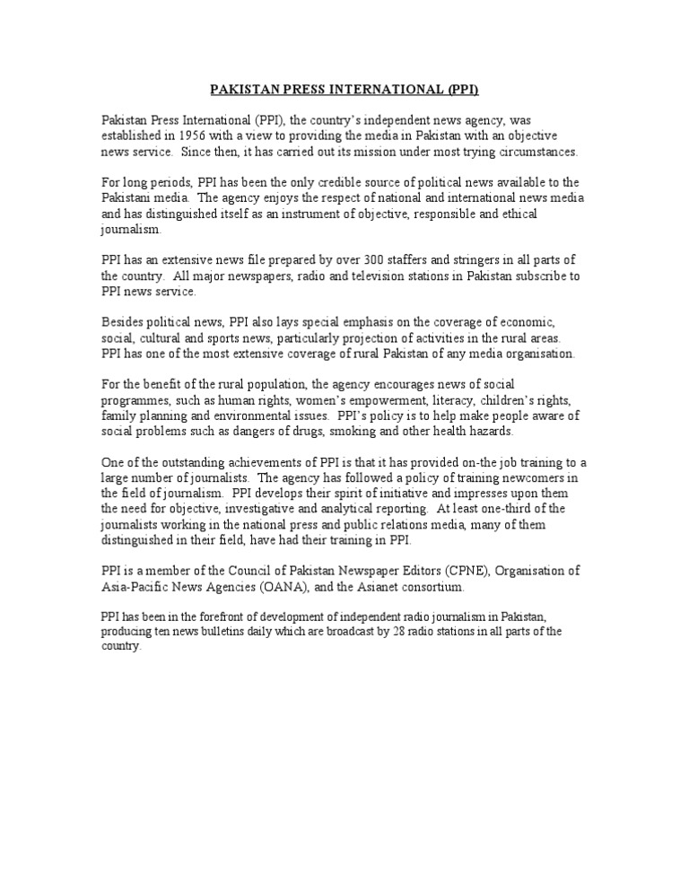 PPI - Introductory Note | PDF