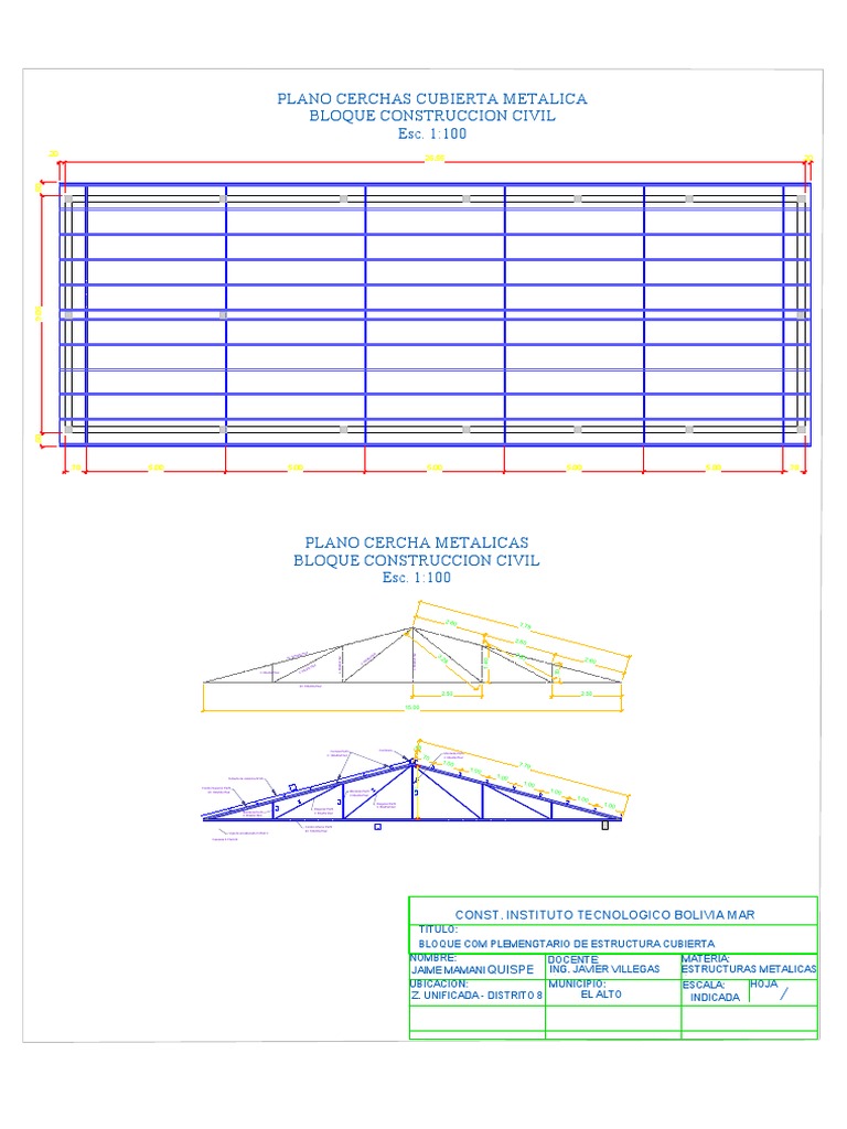 Plano Cerchas Cubierta Metalica Bloque Construccion Civil Esc. 1:100 | PDF