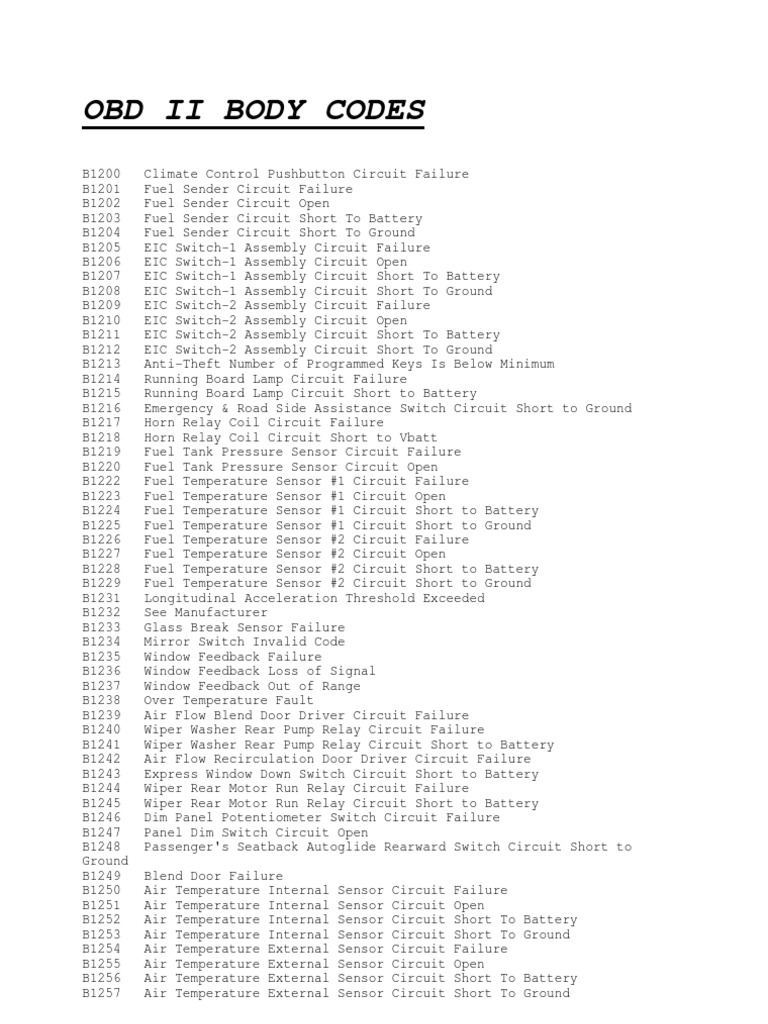 Obd II Body Codes | PDF | Airbag | Relay