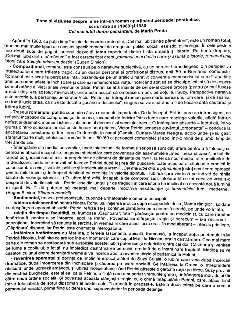 Marin Preda, Cel Mai Iubit Dintre Pământeni | PDF