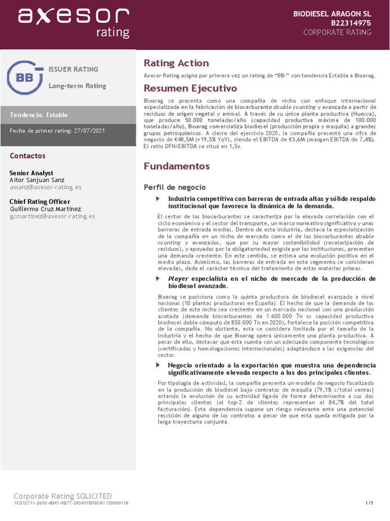 Rating Action Resumen Ejecutivo: Issuer Rating Long-Term Rating | PDF ...