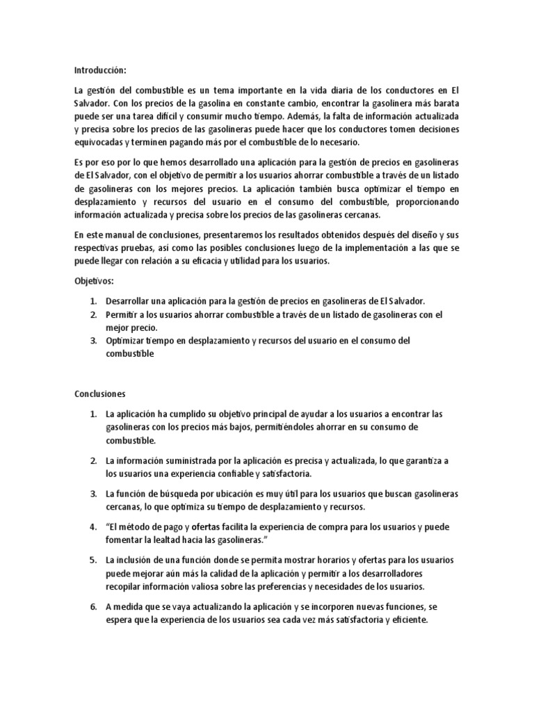 CONCLUSIONES | PDF | Estación de servicio | Informática