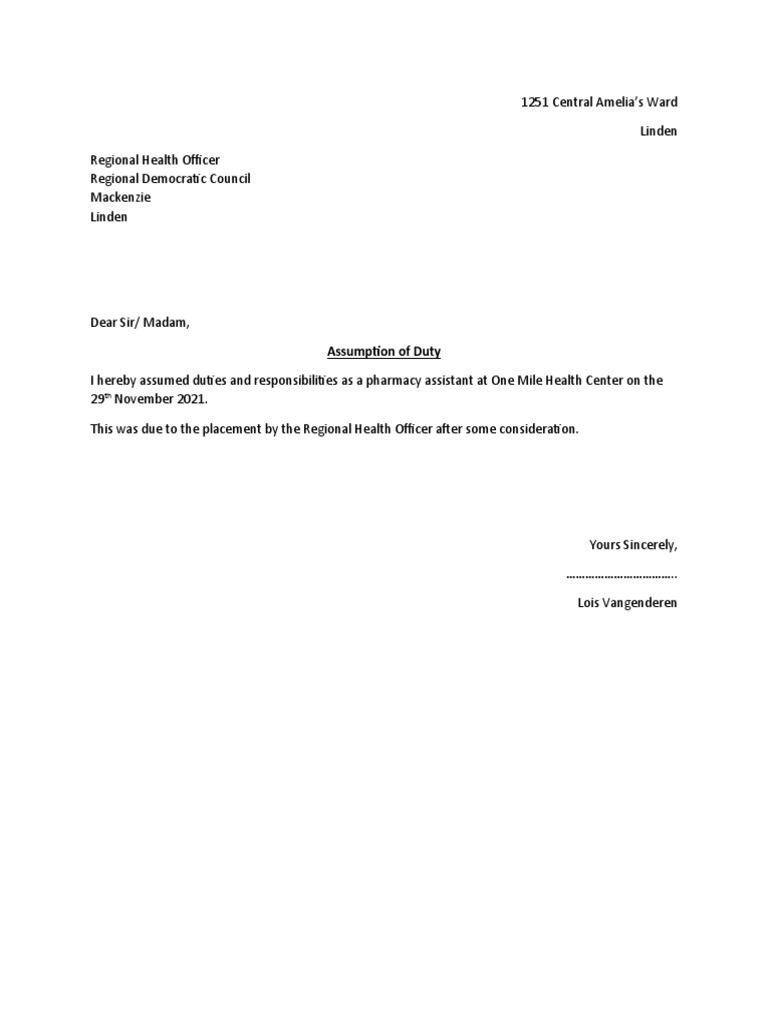 Assumption of Duty | PDF