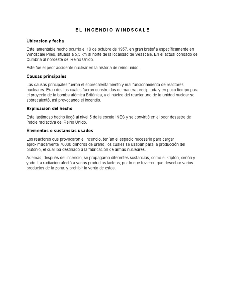 Incendio Nuclear en Windscale 1957 | PDF | Reactor nuclear | Tecnología ...