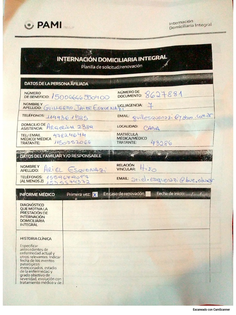 Formulario Internacion Domiciliaria | PDF