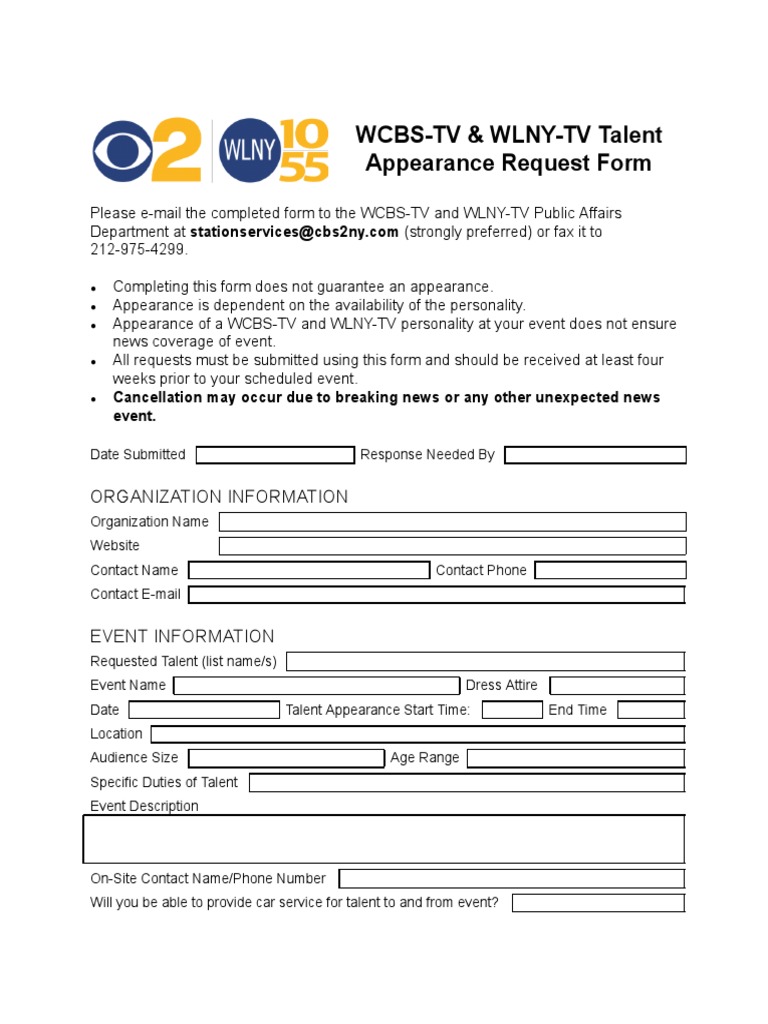 Wcbs Wlny Talent Request Form | PDF