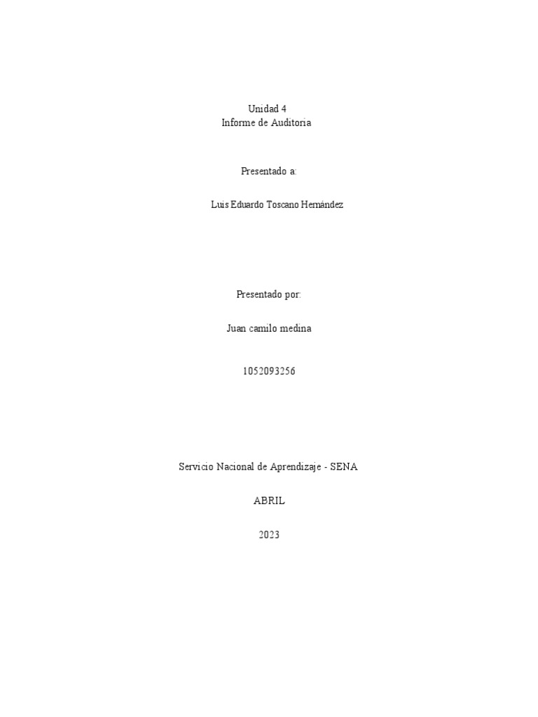 Unidad 4 Informe de Auditoria SENA | PDF | Auditoría | Business
