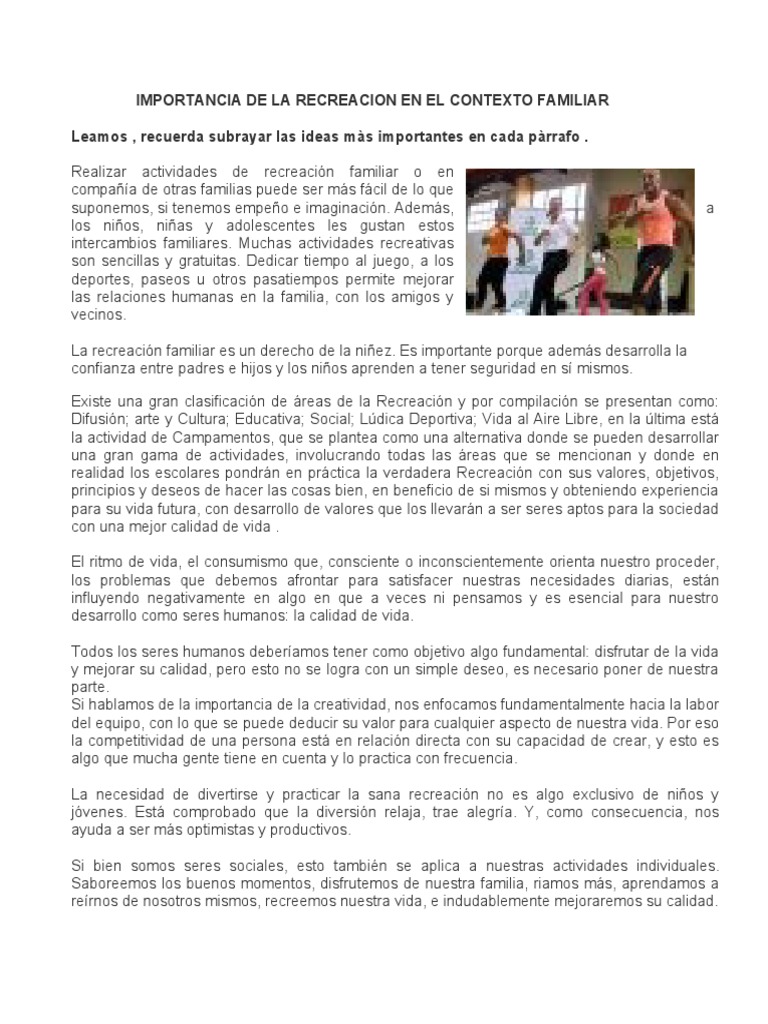 Ps Importancia De La Recreacion 04 Oct 2022 Pdf Recreación