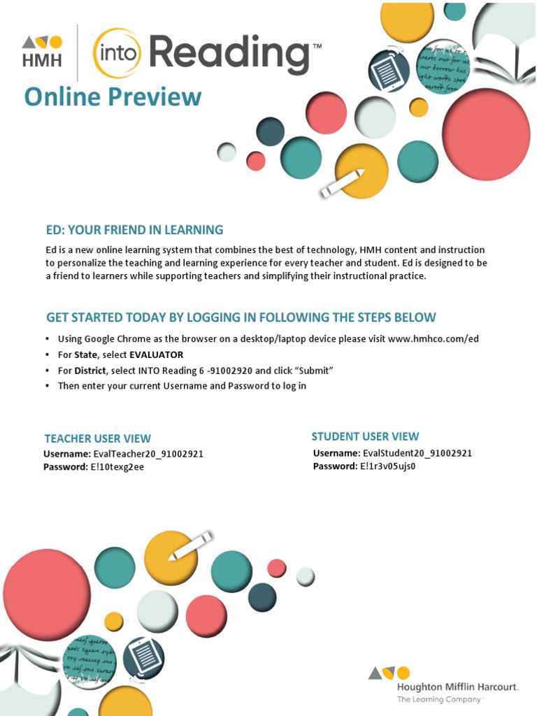 HMH Ed Login Instructions for Teachers | PDF