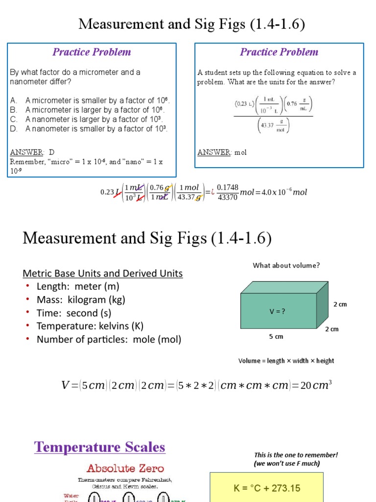 Measurement and Sig Figs (1.4-1.6) : Practice Problem Practice Problem ...