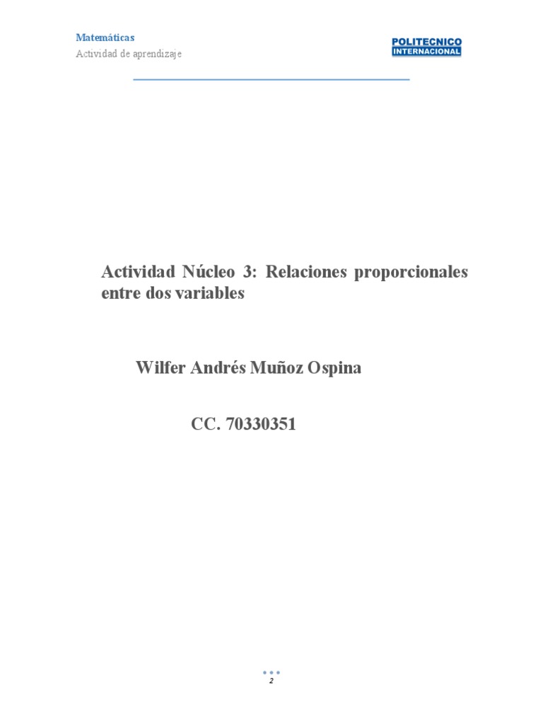 Actividad Núcleo 3 Relaciones Proporcionales Entre Dos Variables | PDF