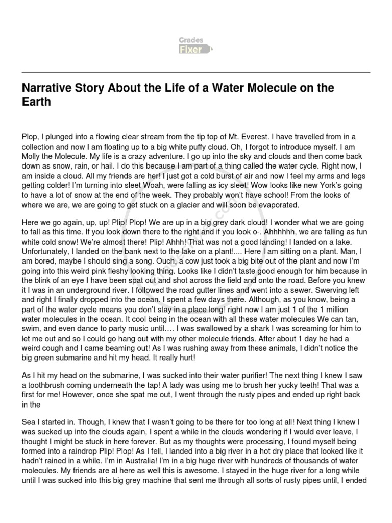 Narrative Story About The Life of A Water Molecule On The Earth | PDF ...