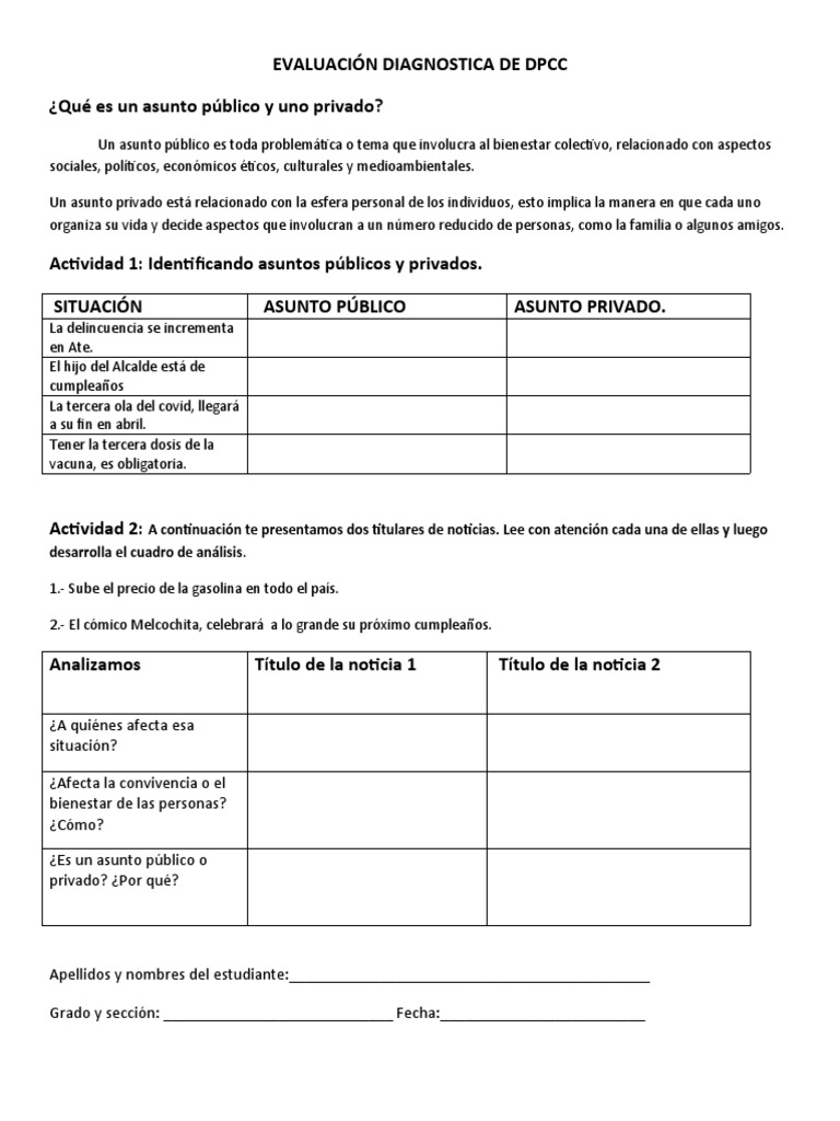 Evaluación Diagnostica De Dpcc Pdf 6439