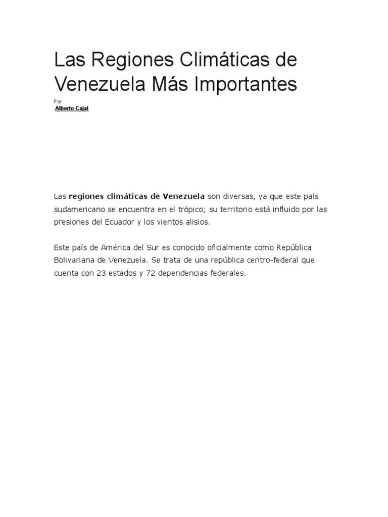 Las Regiones Climáticas de Venezuela Más Importantes | PDF | Clima ...