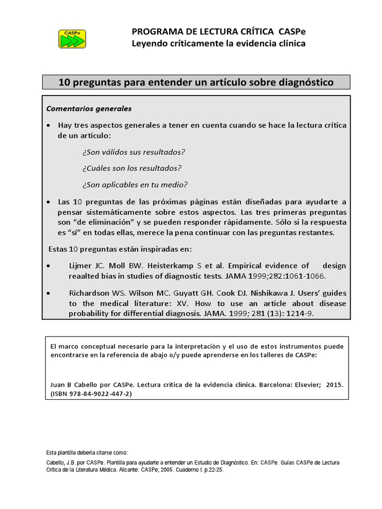 10 Preguntas para Entender Un Artículo Sobre Diagnóstico | PDF | Sensibilidad y especificidad ...