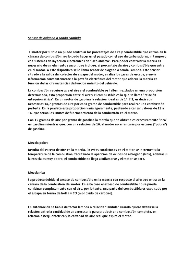 Sensor de Oxigeno o Sonda Lambda | PDF
