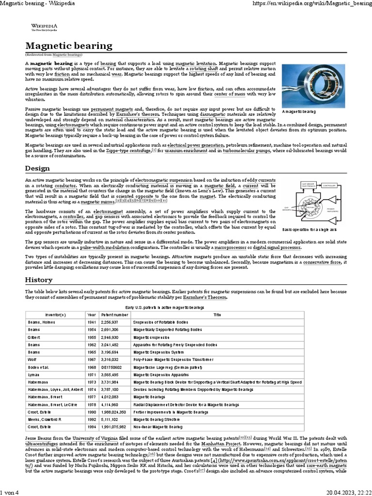 Magnetic Bearing - Wikipedia E | PDF