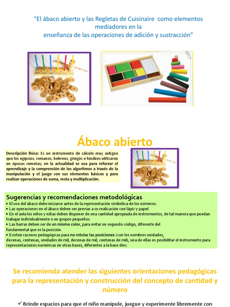 Taller Matemática Ábaco y Regletas | Descargar gratis PDF | Sustracción | Matemáticas