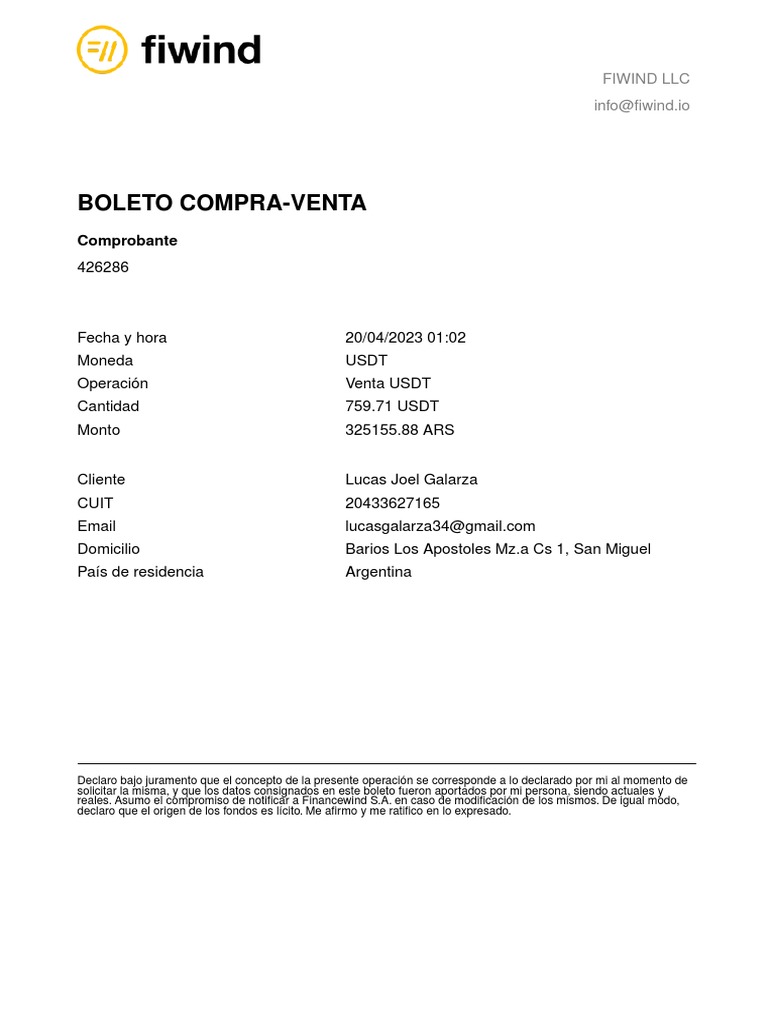 Boleto Compra-Venta: Comprobante | PDF