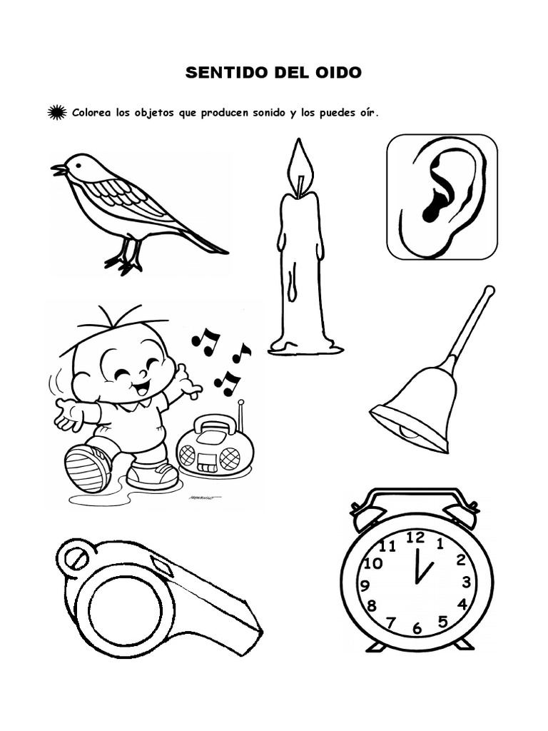 Sentido Del Oido: Colorea Los Objetos Que Producen Sonido y Los Puedes ...