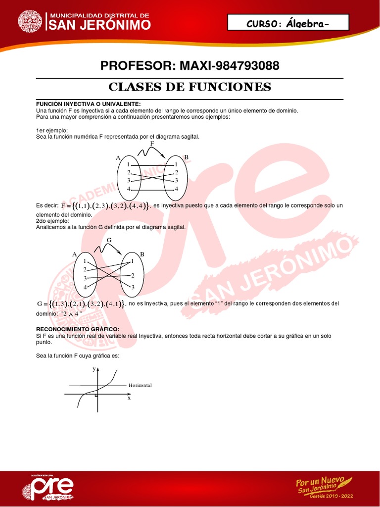 Clases de Funciones, Algebra | PDF | Función (Matemáticas) | Lógica matemática