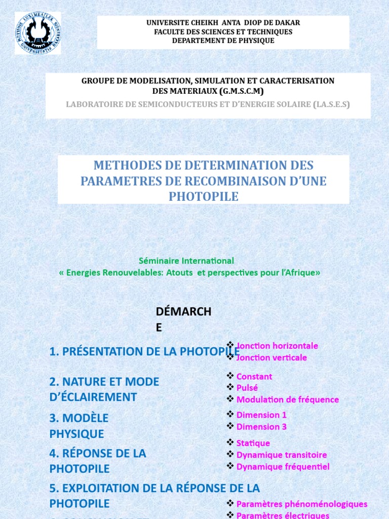 Methodes de Determination Des Parametres de Recombinaison D'Une Photopile | PDF | Sciences physiques