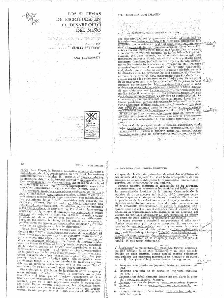 Ferreiro y Teberosky. Los Sistemas de Escritura ... Cap. 3 y 6 | PDF