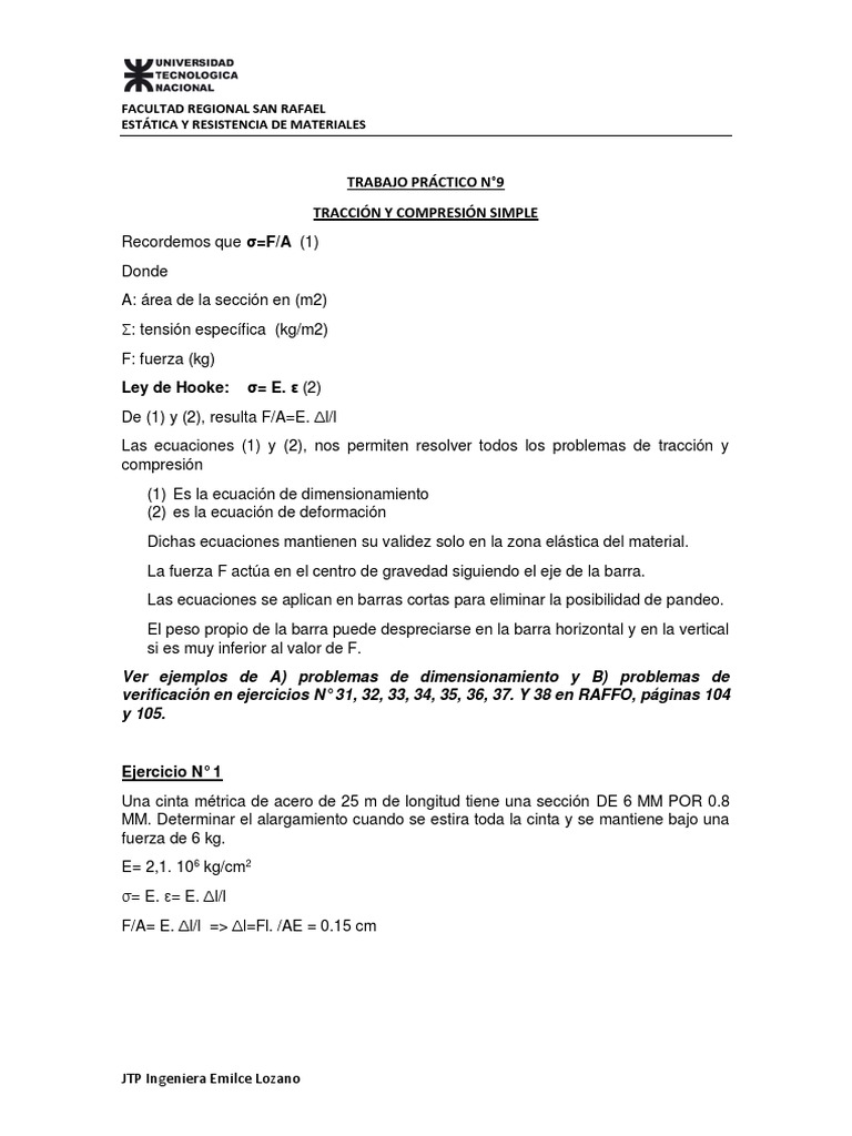 TP N°9 Tracción-1 | PDF | Deformación (ingeniería) | Ingeniería mecánica