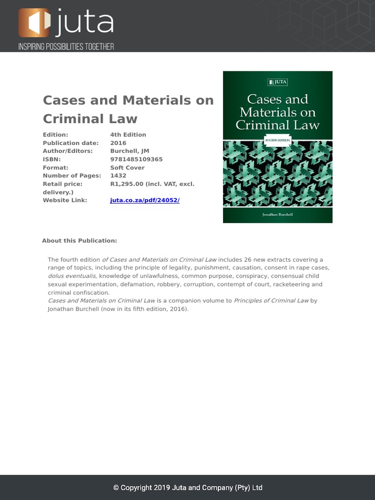 Cases and Materials On Criminal Law: Juta - Co.za/pdf/24052 | PDF