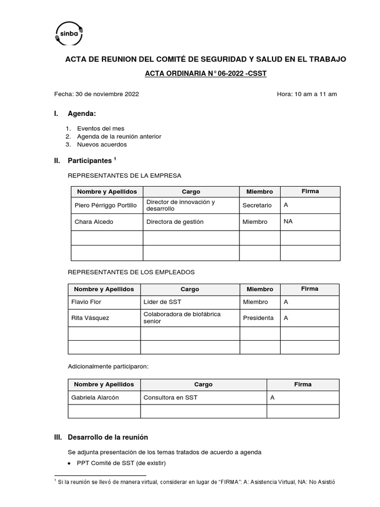 Acta de Reunión Del CSST Noviembre 2022 | PDF